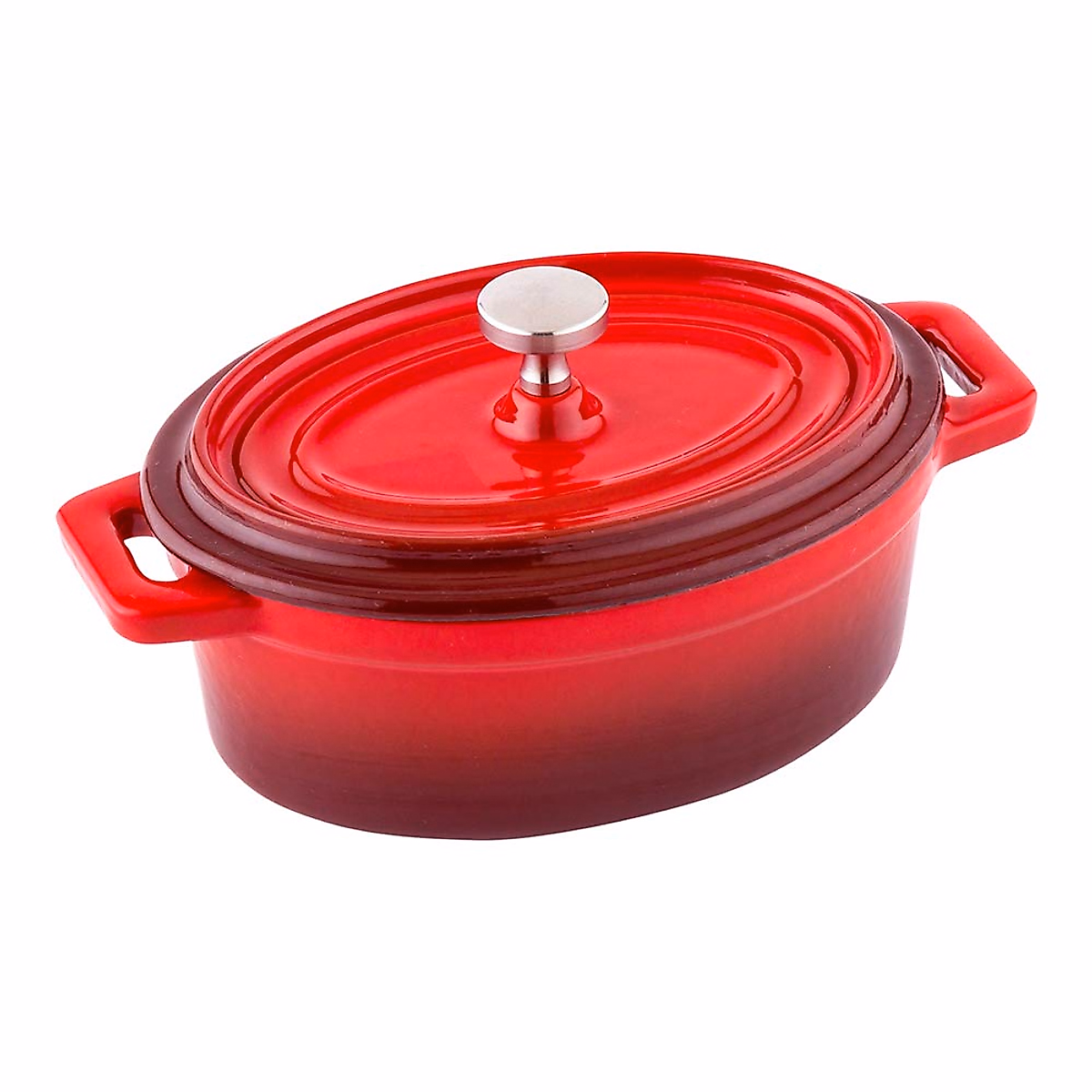 Restaurantware 9 Ounce Mini Casserole Dish 1 Mini Dutch Oven With Lid - Enameled Oval Red Cast Iron Mini Cocotte Heavy-Duty For Baking Braising or Roasting