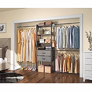 Timate P8 Walk in Closet Organizer System Kit Metal Closet System with Expandable Hanging Rod Custom Adjustable Closet Shelves for Bedroom, 6 to 8.4 FT Storage Rack, Built in Closet Shelving, Black