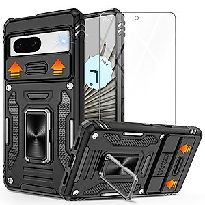 Gritup Pixel 7 Case, Google Pixel 7 Case with HD Screen Protector, Shockproof Google Pixel 7 Phone Case with 360° Magnetic Ring Holder Kickstand Phone Case for Google Pixel 7 (2-Black)