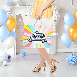 13" Large Happy Birthday Gift Bag with Handles, Tissue Paper and Card (Colorful Rainbow)