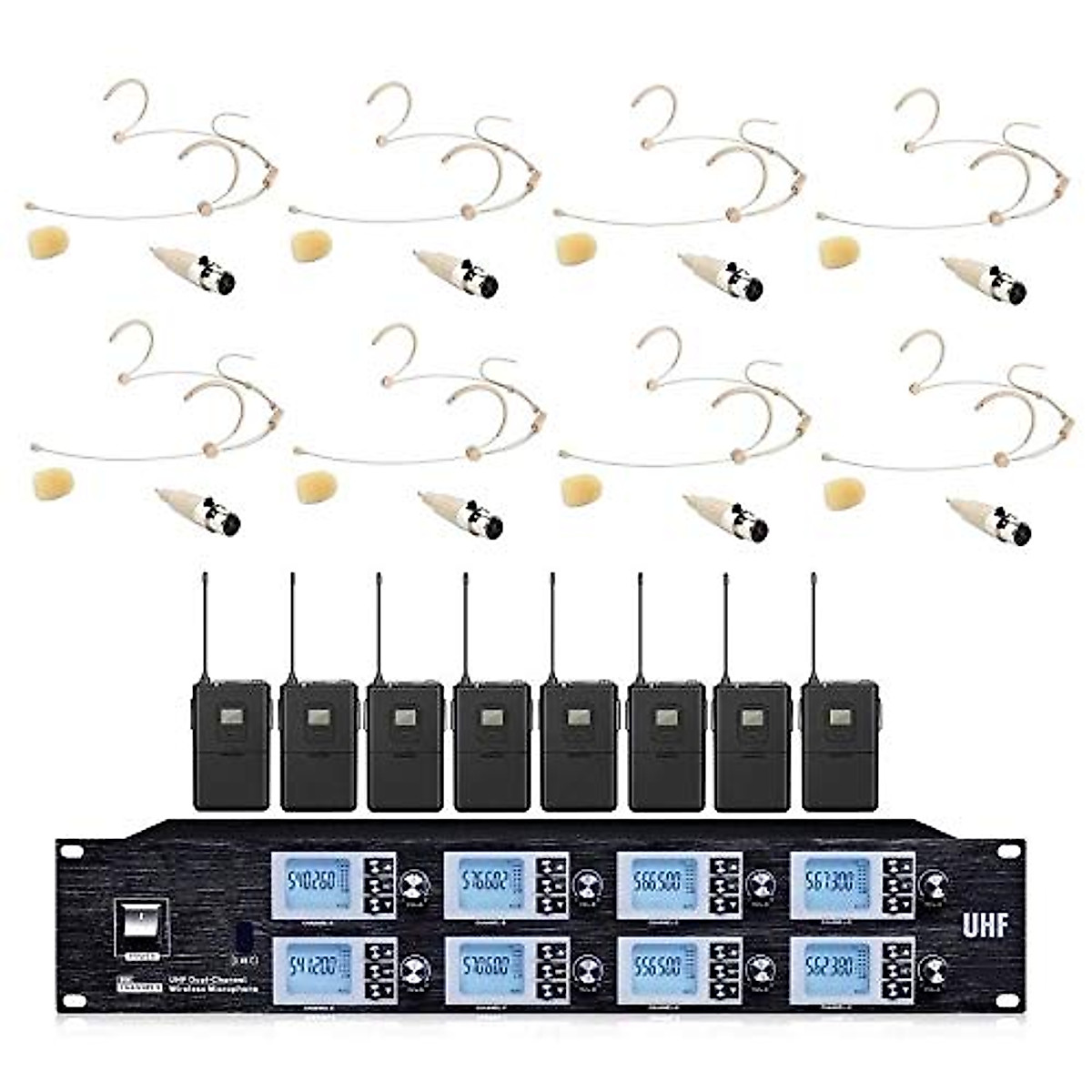 Bolymic 8800 Church Wireless System 8 x 100 Channels UHF Mic Professional Beige Headset Wireless Condenser Microphone for School Stage Theater