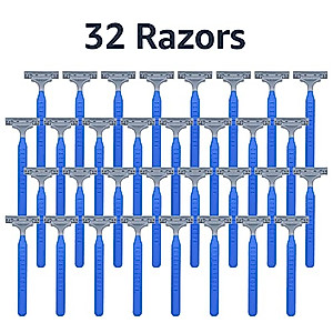 Amazon Basics Twin Blade Pivoting Disposable Razors with Rubber Grip, 32 Count, 1-Pack (Previously Solimo)