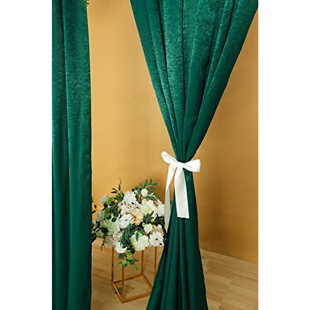 Cytdkve 2 Panels 4.8 Feet x 10 Feet Hunter Green Velvet-Like Wedding Backdrop Curtain Drapes, Silky Soft Window Curtains Panels for Wedding Ceremony Birthday Party Decorations