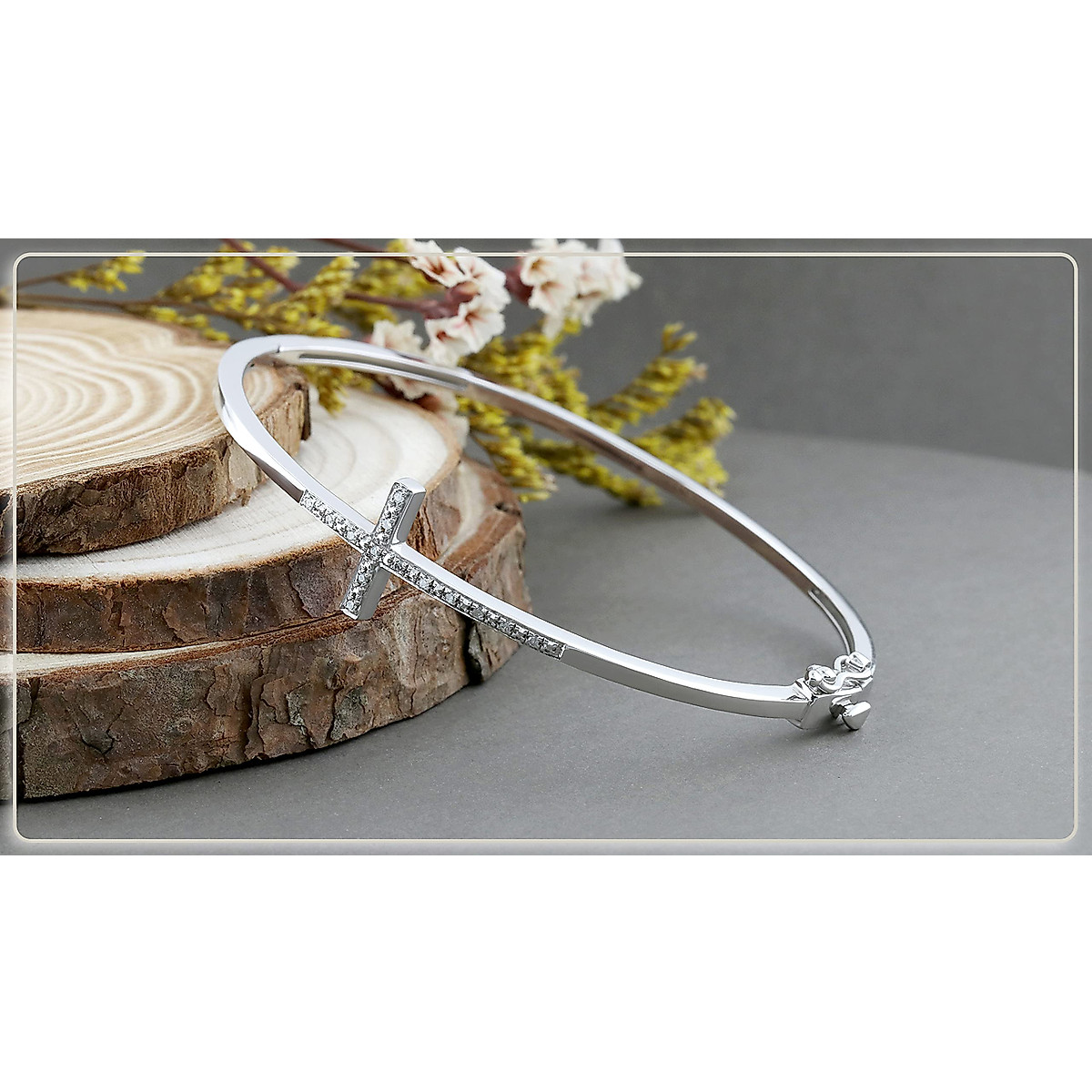 Dazzlingrock Collection 0.10 Carat (ctw) Round White Diamond Sideways Cross Bangle Bracelet for Women in 925 Sterling Silver