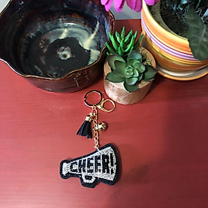 Popfizzy Bling Cheer Keychain for Girls and Women, Rhinestone Cheer Bag Charm, Cheerleader Gifts, Cheerleading Megaphone Backpack Key Chain