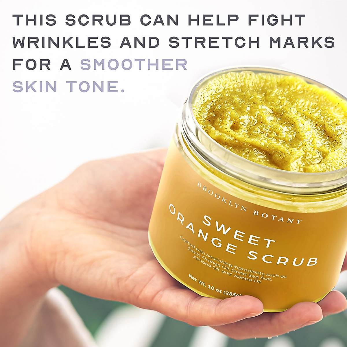 Brooklyn Botany Dead Sea Salt and Sweet Orange Body Scrub - Moisturizing and Exfoliating Body, Face, Hand, Foot Scrub - Fights Stretch Marks, Fine Lines, Wrinkles - Great Gifts for Women & Men - 10 oz