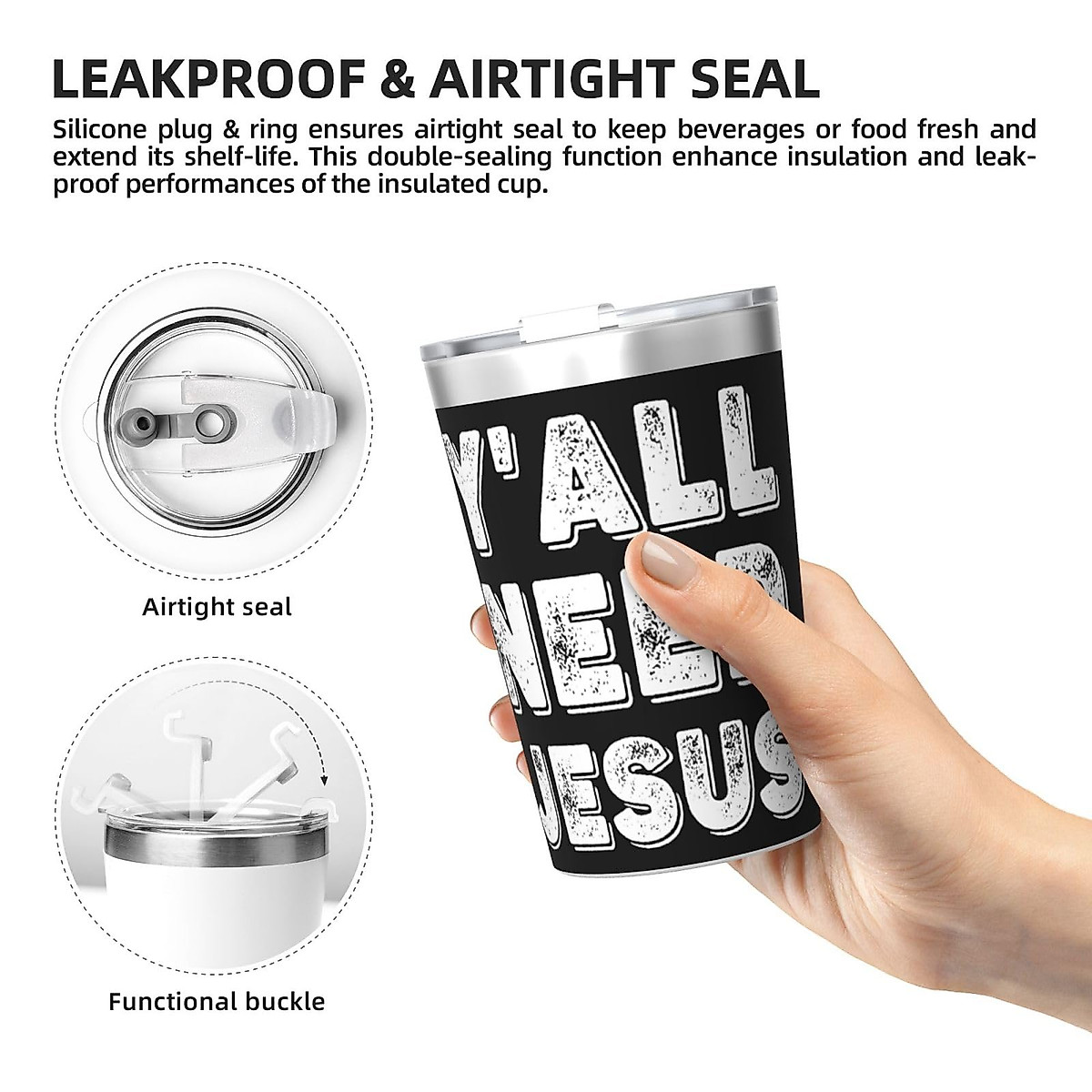 12oz Tumbler Christian Y'All Need Jesus Stainless Steel Cup With Straw And Lid Spill Proof Bulk Double Wall Vacuum Reusable Water Tumblers For Cold Hot Drink