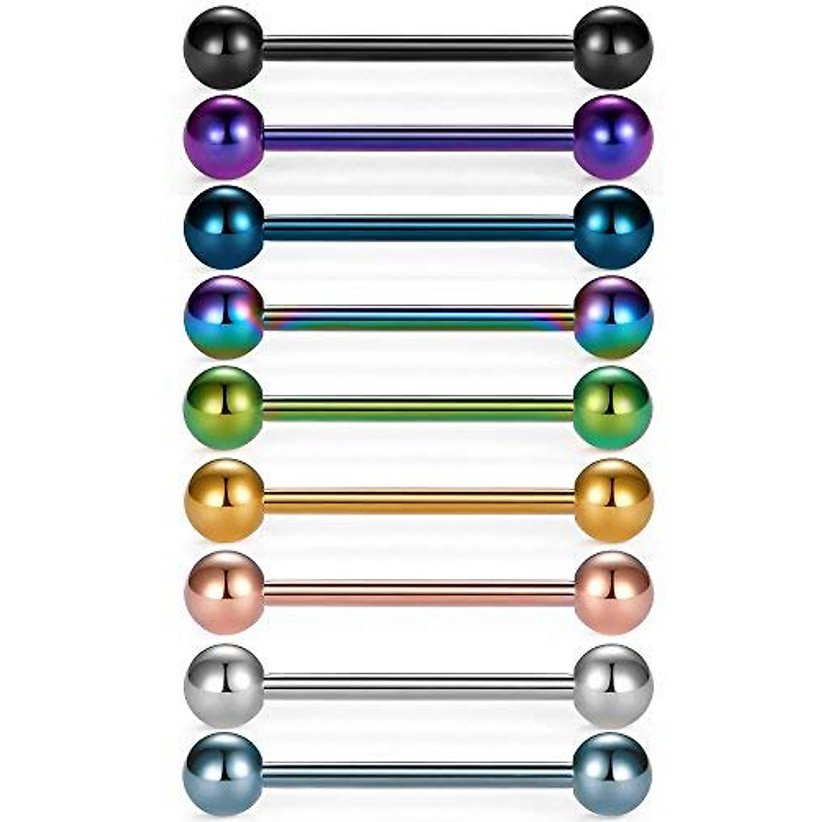 VCMART 14G Tongue Rings Nipple Straight Barbells Surgical Steel Body Piercing Jewelry 14mm