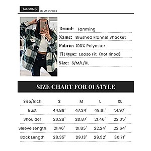Tanming Womens Brushed Flannel Plaid Lapel Button Short Pocketed Shacket Shirts Coats（01 Green-M）