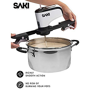 SAKI Automatic Pot Stirrer for Cooking, with 2 speeds, Adjustable, Hands Free, BPA free, Cordless and Rechargeable (2021 Updated Battery)