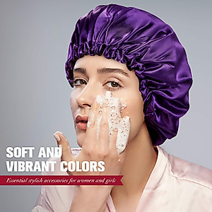 Geyoga 4 Pieces Silk Satin Bonnet Sleep Cap Extra Large Hair Bonnet for Sleeping Double Layer Reversible Hair Cap for Women Natural Curly Hair