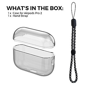 AhaStyle Clear Airpods Pro 2 Case (2023/2022) Soft TPU Protective Covers Come with Hand Strap Compatible with Apple AirPods Pro 2 [USB-C/Lightning Cable] Charging Case (Black)
