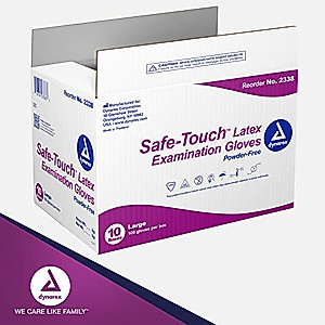 Dynarex Safe-Touch Disposable Latex Exam Gloves, Powder-Free, Used in Healthcare and Professional Settings, Bisque, Large, 1 Case, 10 Boxes of 100 Gloves