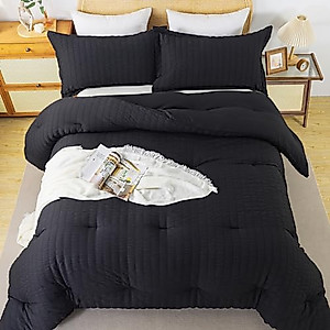 Cosybay Twin Comforter Set - 2 Pieces Seersucker Bedding Comforter Set, Black Down Alternative Comforter Set for All Season, 1 Comforter (64"x88") and 1 Pillow Shams (20"x26"+2")