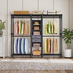 VIPEK V6E Heavy Duty Clothes Rack with 6-Shelf Hanging Closet Organizer, Portable Metal Clothing Rack Large Freestanding Closet Wardrobe for Bedroom, Max Load 780 LBS, Black