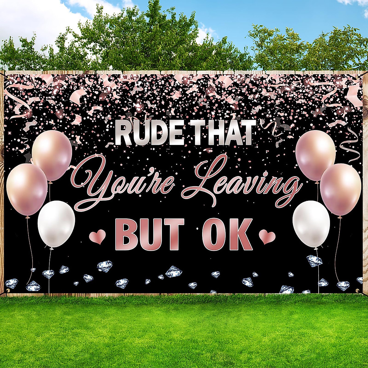 Trgowaul Retirement Farewell Party Decorations, Rose Gold Rude That You're Leaving But OK Banner Goodbye Backdrop, Going Away Banner Party Supplies Bye Office Work Graduation Party Decorations