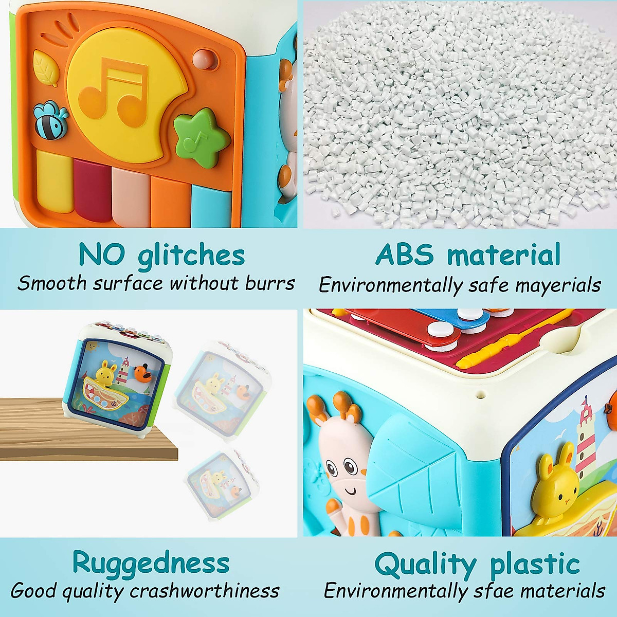 Tikooere Activity Cube Toy for Baby,7 in 1 Multi-Function Play Cube with Music Keyboard,Drum and Xylophone,Educational Musical Toy Gifts for Toddlers Kids Boys Girls 1 2 3 4 5 6 Years Old(Blue)