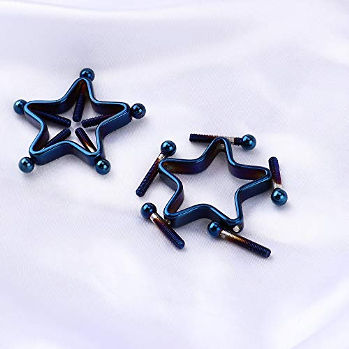 YiZYiF 1 Pairs Women Non-Piercing Nipple Ring Shield Adjustable Surgical Steel Screw Clip on Body Piercing Rings Jewelry Blue One Size