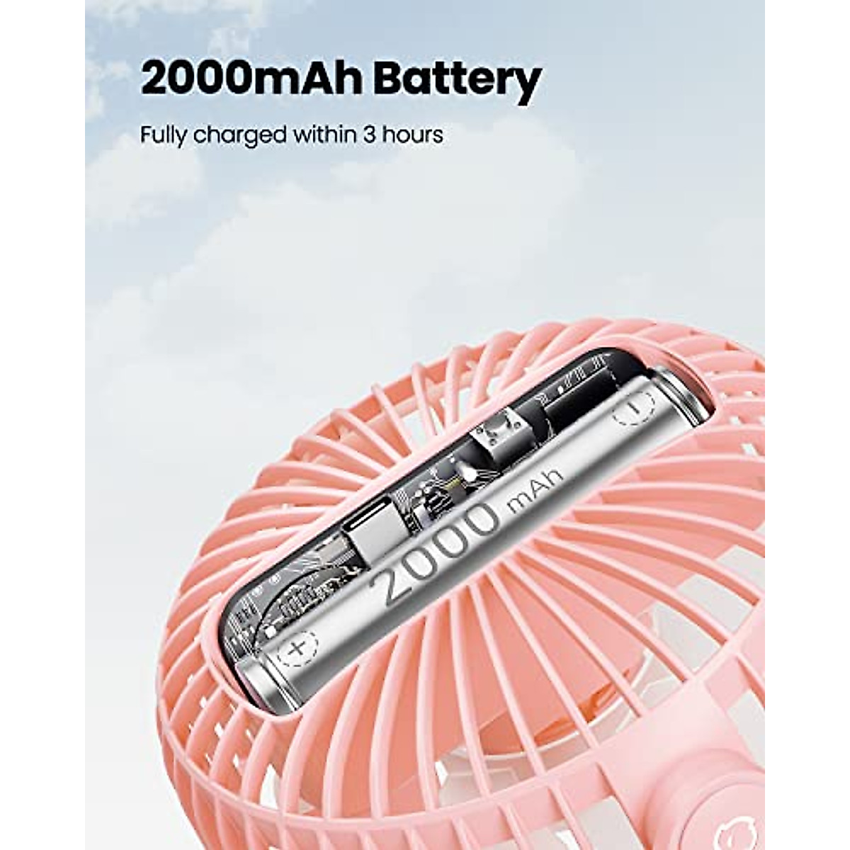 Gaiatop Mini Portable Stroller Fan, Battery Operated Small Clip on Fan, Detachable 3 Speed Rechargeable 360° Rotate Flexible Tripod Handheld Desk Cooling Fan for Car Seat Crib Treadmill Travel Pink