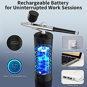 Airbrush Kit, 32PSI Cordless Rechargeable High-Pressure Non-Clogging Air Brush Gun with 0.3mm Nozzle and Cleaning Brush Set for Nail Art, Painting, Makeup, Cake Decor