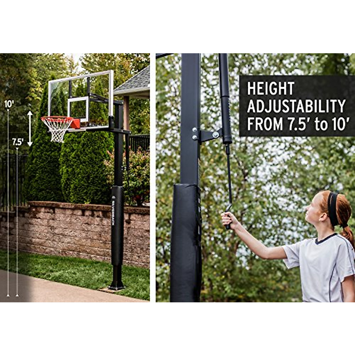 Silverback 60" In-Ground Basketball System with Adjustable-Height Tempered Glass Backboard and Pro-Style Breakaway Rim