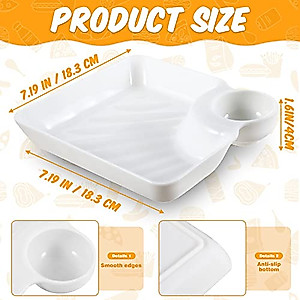 Mumufy 8 Pcs Chip and Dip Serving Set Serving Dishes Plastic Serving Platter Dumpling Plate with Sauce Compartment Japanese Plates Small Dip Tray for Sushi Taco Salsa Snack Food (White)