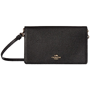 COACH Polished Pebbled Leather Fold-Over Crossbody Li/Black One Size