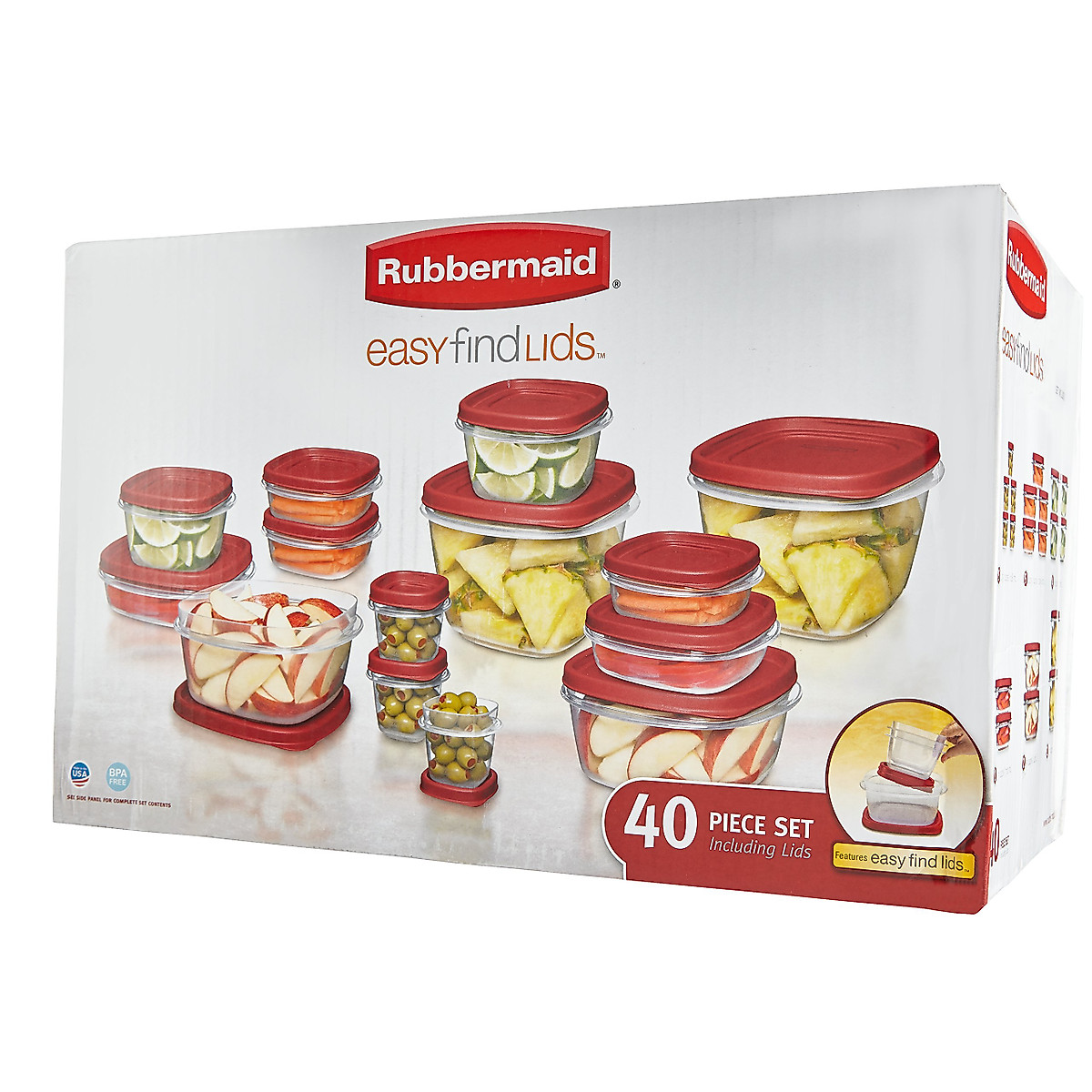 Rubbermaid Easy Find Lids Food Storage Containers, Racer Red, 40-Piece Set
