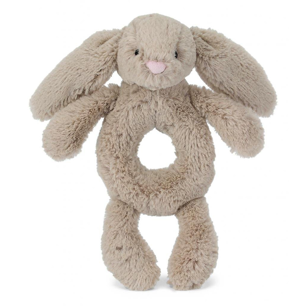 Jellycat Bashful Beige Bunny Stuffed Animal Ring Rattle, 7 inches | Bunnies & Rabbits Plush Rattle for Babies | Baby Gift