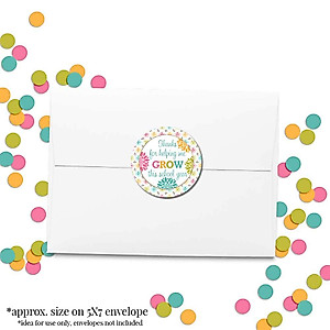 Helping Me Grow Flower Themed Teacher Appreciation Thank You Sticker Labels, 40 2" Party Circle Stickers by AmandaCreation, Great for Envelope Seals & Gift Bags