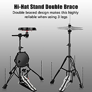 RANMING Practice Drum Pad Stand Kit Silent Drum Pad Set Drum Set Practice Kit with 1 Bass Drum Pedal,Hi-Hat Pedal,2 Drum stand,14 Inch Silent Cymbal,Dumb Drums for Beginners Adults (Black)