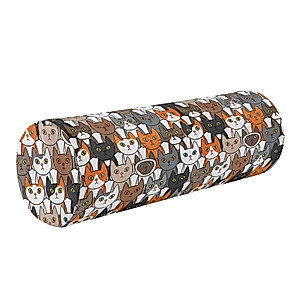 Vnurnrn Cartoon Cats Neck Support Pillow Round Neck Roll Bolster Cylinder Pillow Cervical Pillows Travel Pillow for Leg Knee Back Head Support for Bedroom Camp Work Women Men