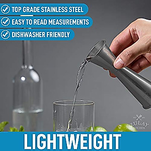 Zulay Kitchen Shot Measure Jigger For Bartending - Cocktail Jigger 18/8 Food-Grade Stainless Steel - Jigger 2 oz 1 oz Etched Markings - Cocktail Measuring Cup Japanese Jigger - Double Jigger (Black)