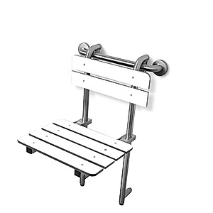 Portable Hanging Profile Bench Shower Seat with 18-inch Grab Bar, Grab Bar Supported, Stainless Steel, White