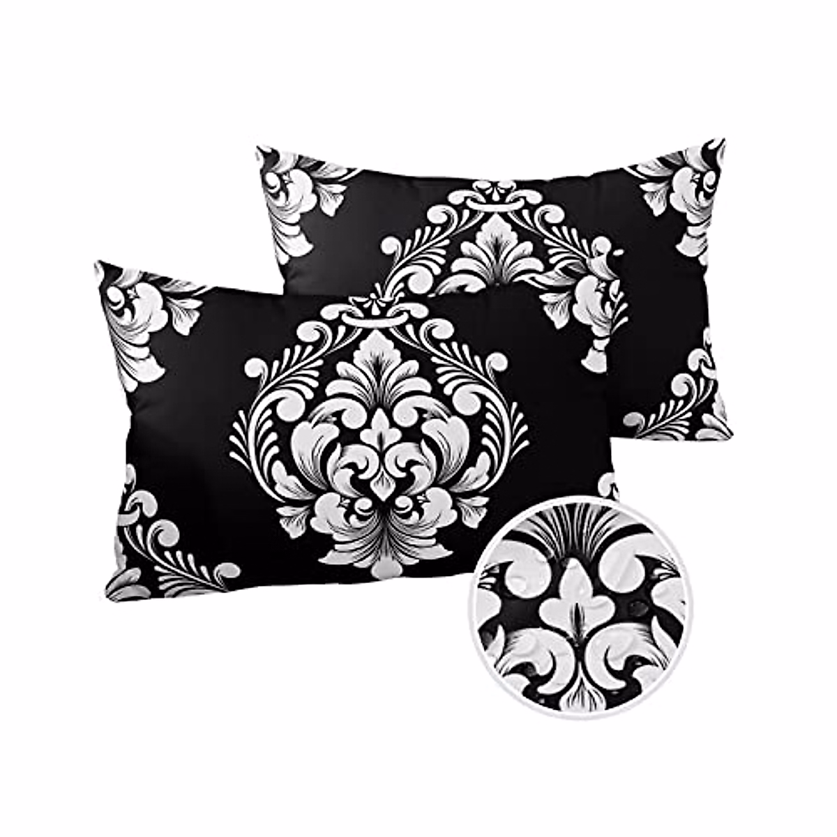 Outdoor Pillow Covers Waterproof, Black Paisley All Weather Cushion Case Set of 2, Luxurious Modern White Abstract Art Aesthetics Lumbar Pillowcase for Sofa Couch Bed Decor Patio Furniture 20"x12"