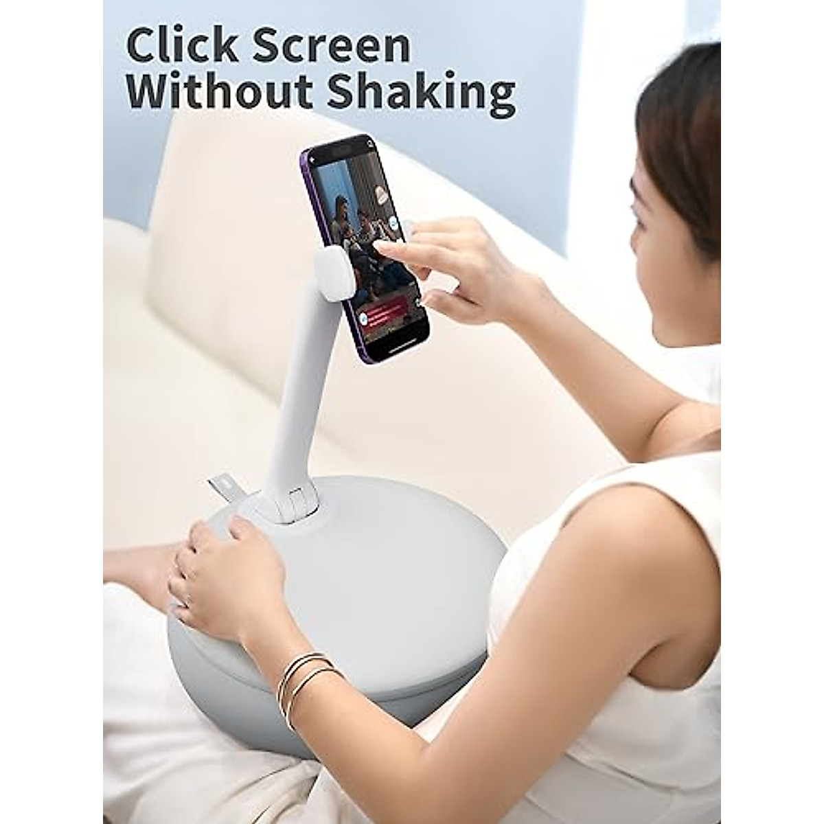 SAIJI Cell Phone Pillow Holder for Bed, Adjustable Angle Height Phone Pillow Stand for Watching Video On Bed/Sofa/Lap, Fit for 4.7"-7.0" Cell Phones(Grey)