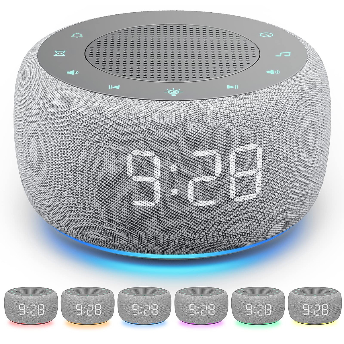 Buffbee Sound Machine & Alarm Clock 2-in-1, 18 Soothing Sound, 7 Night Light, Sleep Timer, Precise 30-Level Volume Control White Noise Machine