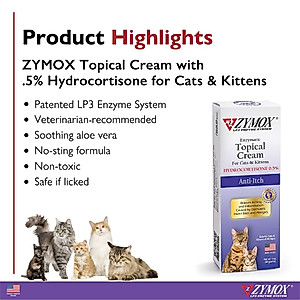 Zymox Enzymatic Anti-Itch Topical Cream with 0.5% Hydrocortisone for Cats & Kittens, 1 oz. – Multi-Purpose Cream for Hot Spots, Itchiness, Rashes, Skin Irritation, Allergies & Insect Bites