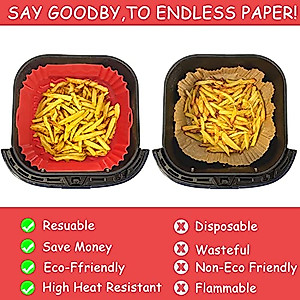 yallcaty 2 Pack Air Fryer Silicone Liners,8 Inch Silicone Air Fryer Liner Pot Square Large for 4qt-6qt,Food Grade Reusable Liners of Air Fryer Basket for Ninja Cosori Instant Baking Accessories