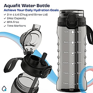 AQUAFIT 24oz Water Bottle with Straw & 2-in-1 Lid - BPA-Free, Durable, Reusable, Stylish, Motivational