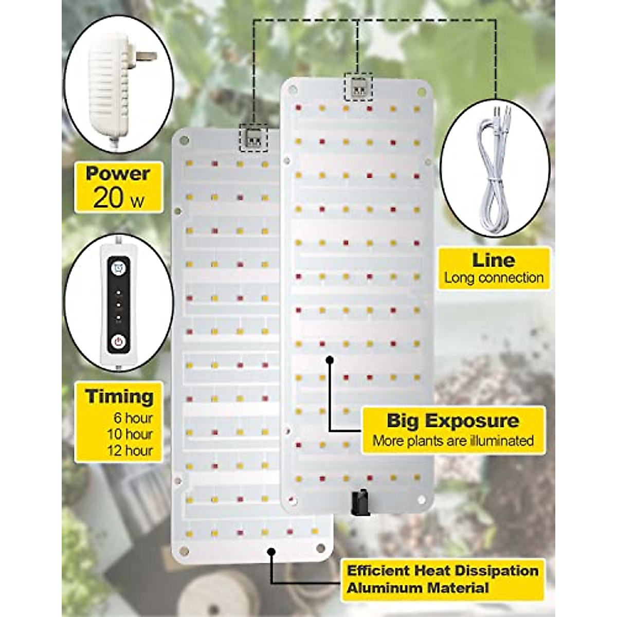 APLANT Grow Light, 20W Ultra-Thin LED Grow Lights for Indoor Plants Full Spectrum, 6/10/12H Timer Plant Light, 132 LEDs Under Cabinet Plant Growing Lamp Strip for Seedlings, Veg, Flowers (2pcs)