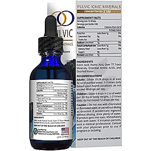 Optimally Organic Water Extracted Fulvic Ionic Minerals X100 - Fulvic Acid - Humic Acid - 77 Trace Minerals - Amino Acids - Electrolytes - 2 Month Supply - Increase Energy & Metabolism