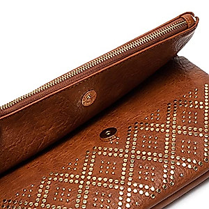 NOL Natural Organic Lifestyle Women Crossbody Bag Shoulder Handbag Evening Clutch Purse with Studs Chaine Strap (Brown)