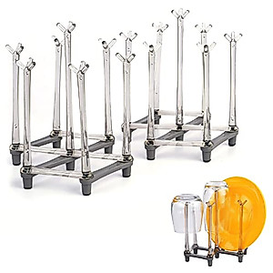 Retractable Cup Drying Rack, Drinking Glass Drainer Stand, Baby Bottle & Sports Bottle Draining Organizer, Countertop Mug Tree, Mugs & Tea Cups Storage Rack with Non-Slip Bottom, PP, Gray 2 Pcs