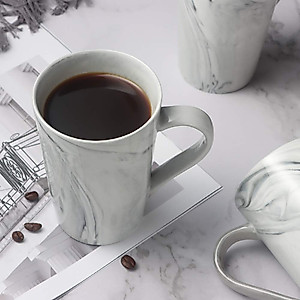 Smilatte 12 oz Coffee Mugs, M099 Novelty Marble Ceramic Cup for Boy Girl lover, Set of 4, Gray