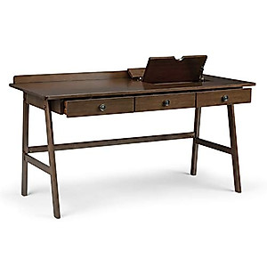 SIMPLIHOME Rylie SOLID WOOD 60 inch Wide Home Office Desk, Writing Table, Workstation, Study Table Furniture in Natural Aged Brown with 3 Drawers