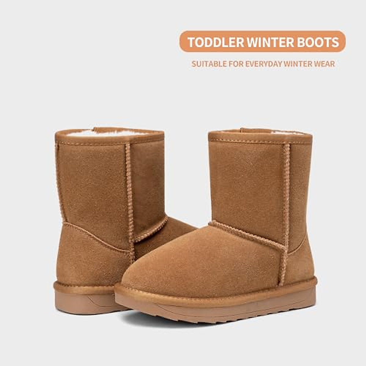 Vepose Boy's Girl's Snow Boots Brown Cow Suede Leather Warm Classic Booties for Little Kids Size 3(CTX827 Brown 03)