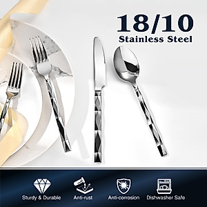 KINGSTONE Silverware Set, Luxury 20 Piece Flatware Set for 4, 18/10 Stainless Steel Cutlery Set with Diamond Cut Pattern for Kitchen, Home, Wedding, Party, Mirror Polished and Dishwasher Safe