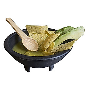 6 Pack of Salsa Chip and Dip Snack Bowls Combo- With Wooden Spoons - Salsa Bowls, Black Plastic Mexican Molcajete Chips Guacamole, Serving Dish, Sauce Cup, Side dish, Snack Great to use at any Event
