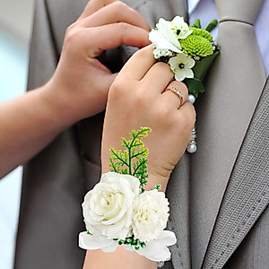 Zalaxt 6 pcs Artificial Flowers Bridesmaid Wrist Corsage Bracelet Set, Corsage Wristlet for Wedding Party Prom Decoration